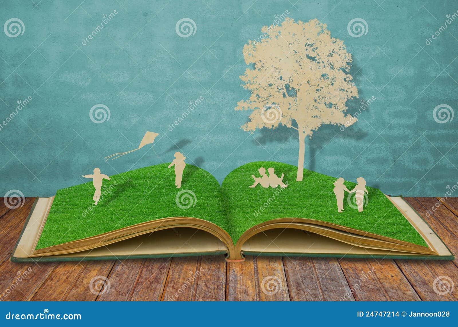 Paper Cut of Children Play on Old Book Stock Photo - Image of reading ...
