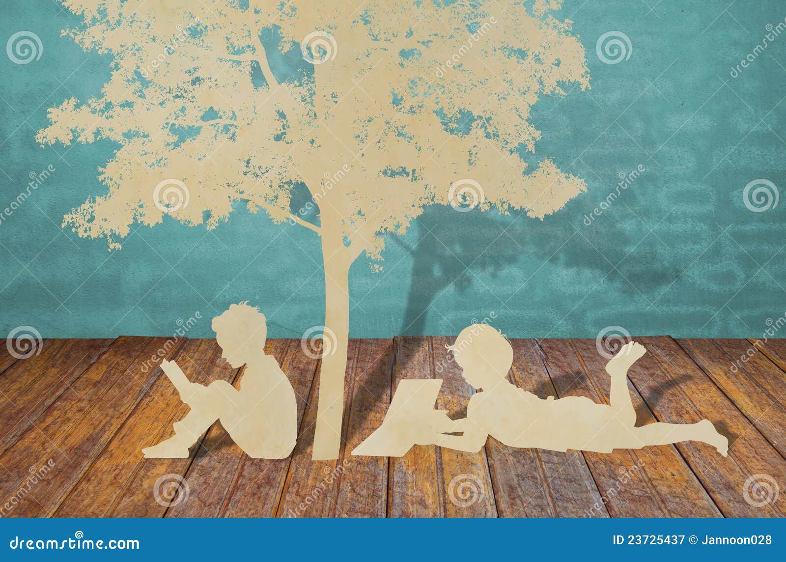 Paper Cut of Children Under Tree. Stock Image - Image of holding ...