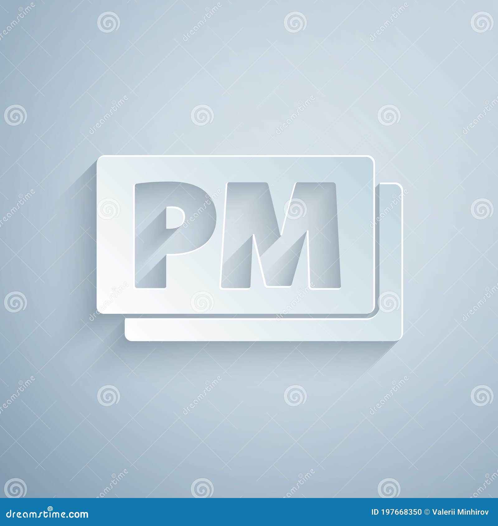 Paper Cut Clock PM Icon Isolated on Grey Background. Time Symbol. Paper ...