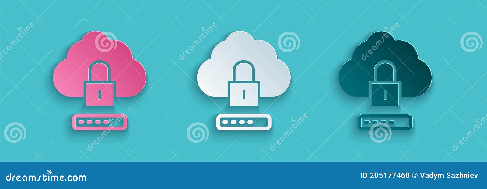 Paper Cut Cloud Computing Lock Icon Isolated on Blue Background ...