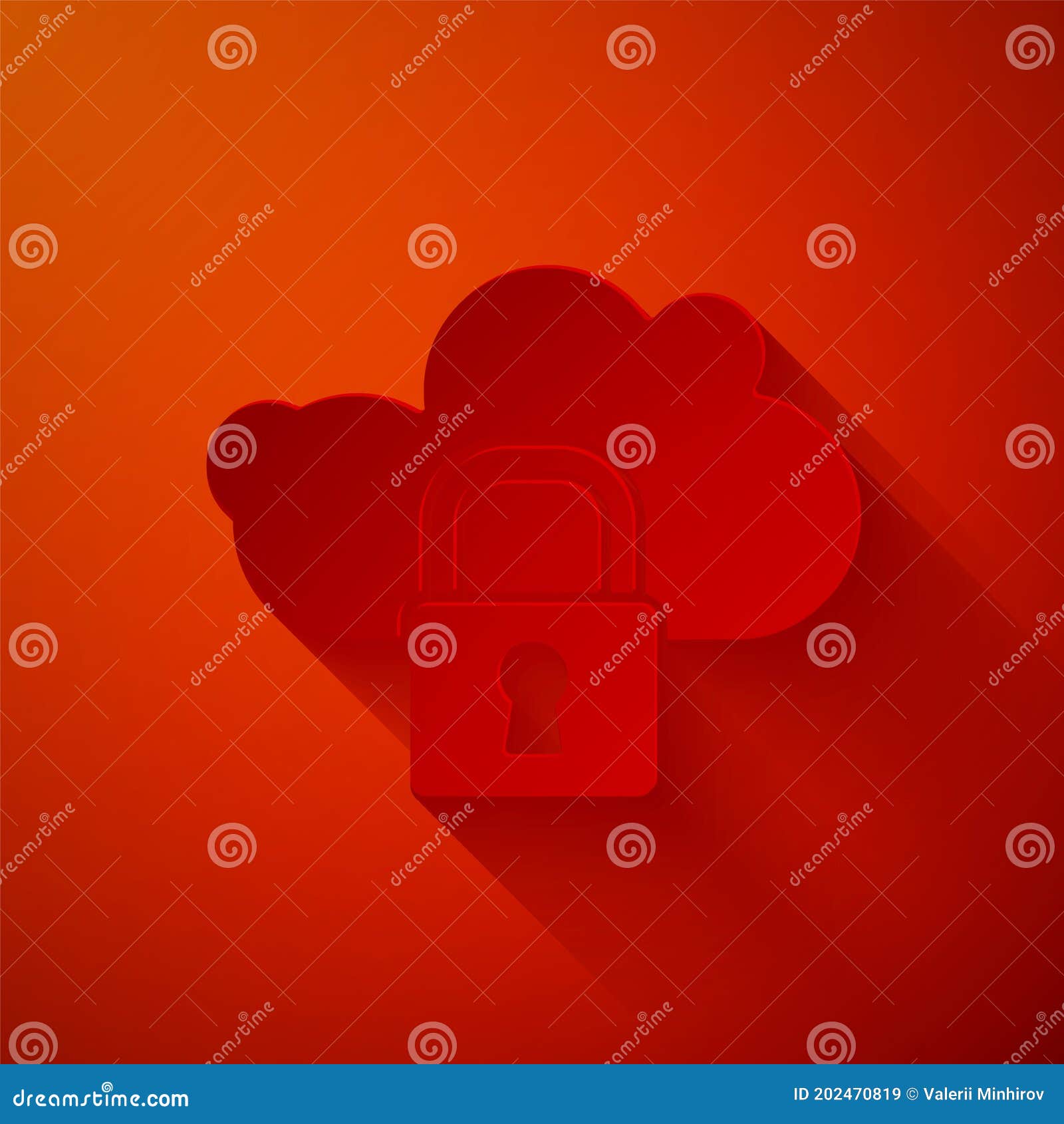 Paper Cut Cloud Computing Lock Icon Isolated on Red Background. Security, Safety, Protection ...