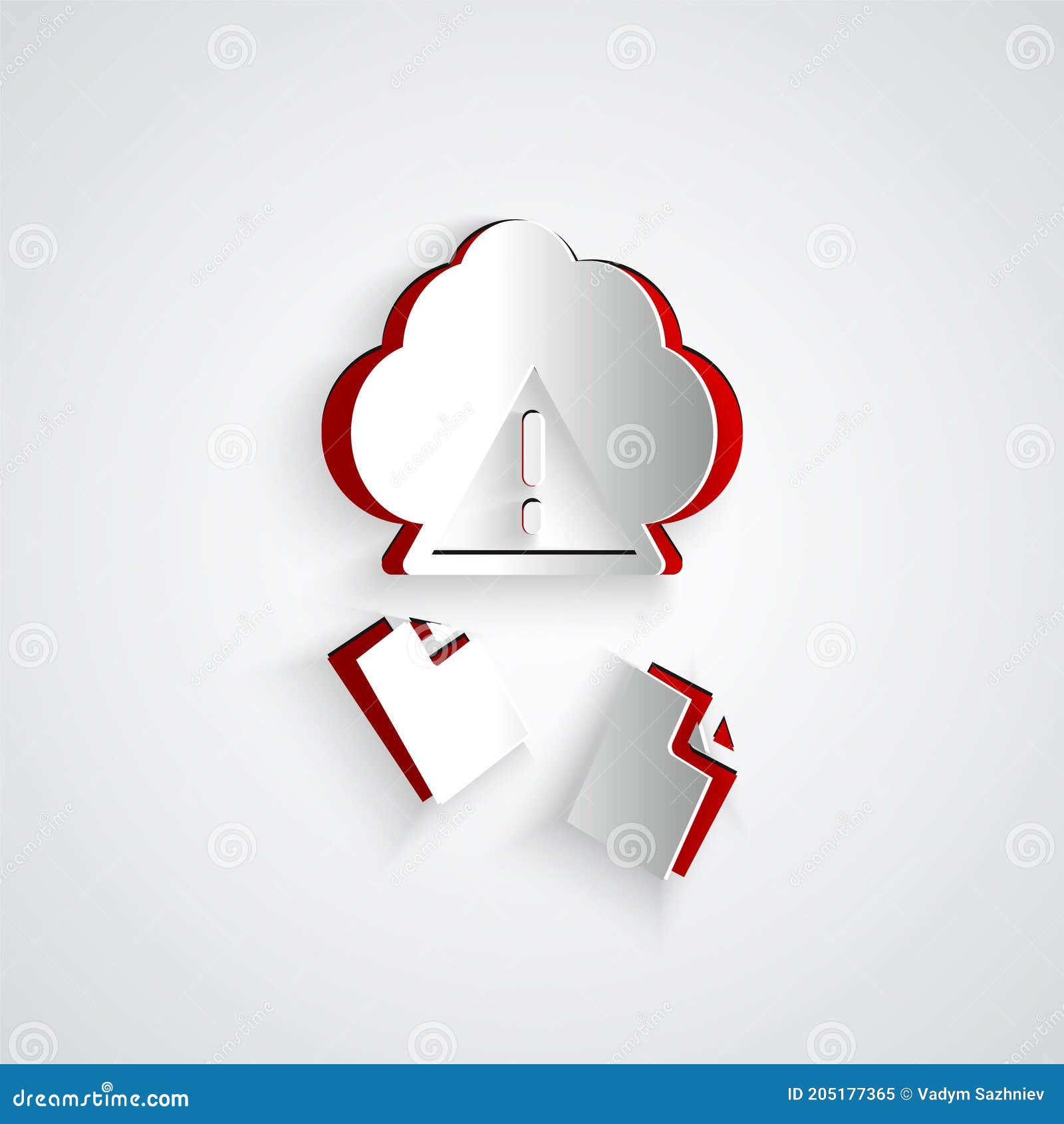 Paper Cut Cloud Hacking Icon Isolated on Grey Background. Cloud Leak ...