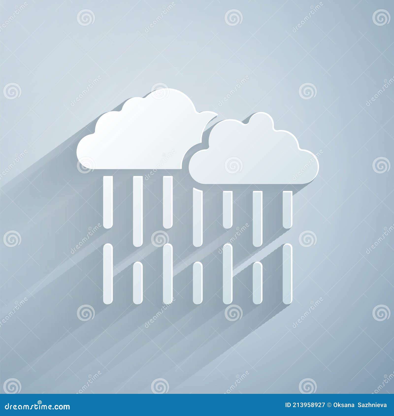 Paper Cut Cloud with Rain Icon Isolated on Grey Background. Rain Cloud ...