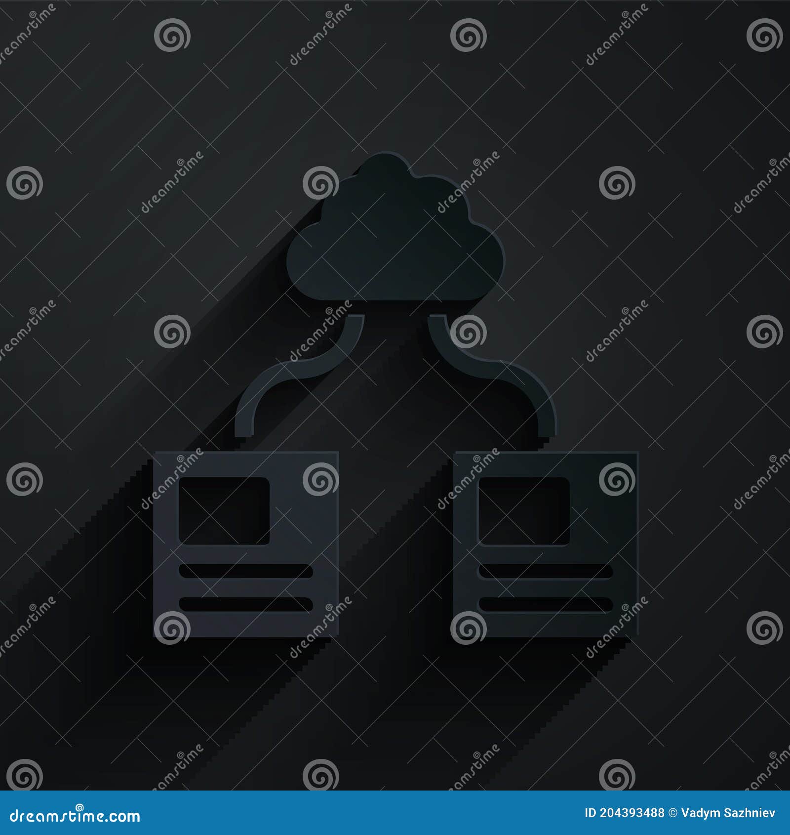 Paper Cut Cloud Technology Data Transfer and Storage Icon Isolated on Black Background. Paper ...