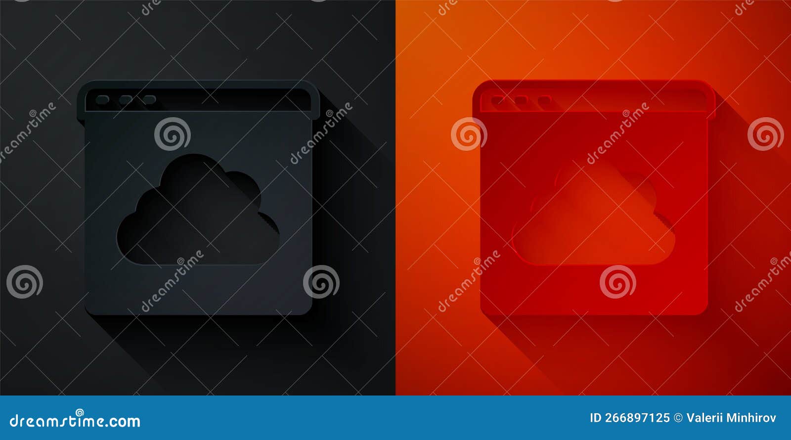 Paper Cut Cloud Technology Data Transfer and Storage Icon Isolated on Black and Red Background ...
