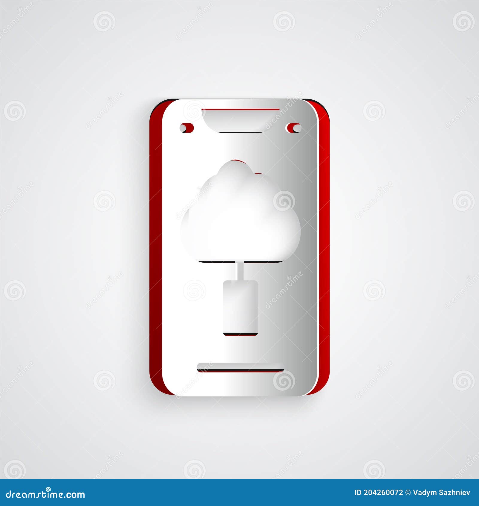 Paper Cut Cloud Technology Data Transfer and Storage Icon Isolated on Grey Background. Paper Art ...