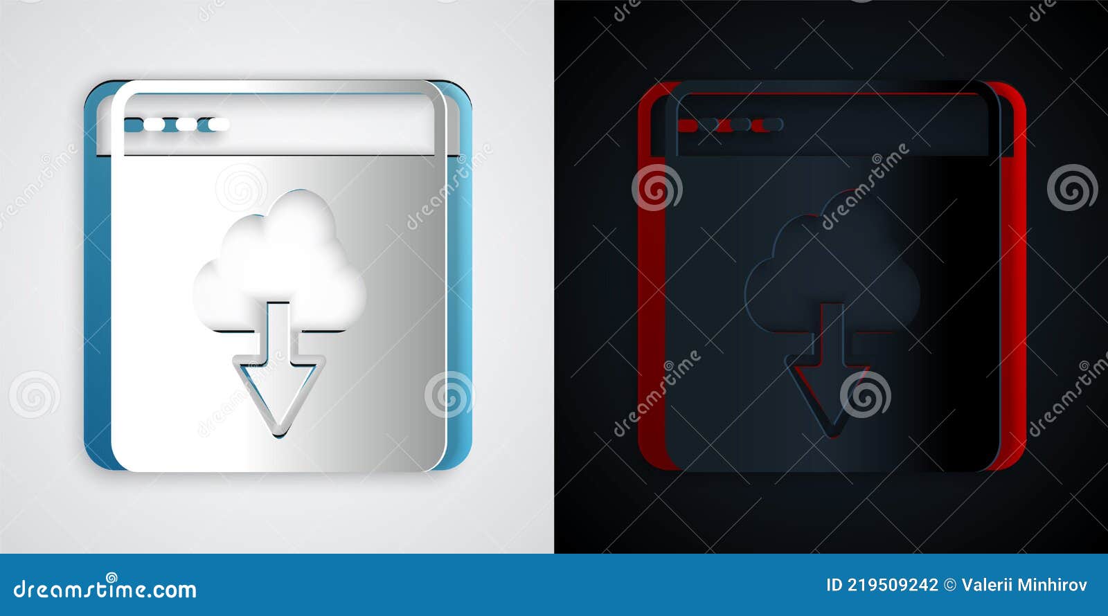 Paper Cut Cloud Technology Data Transfer and Storage Icon Isolated on Grey and Black Background ...