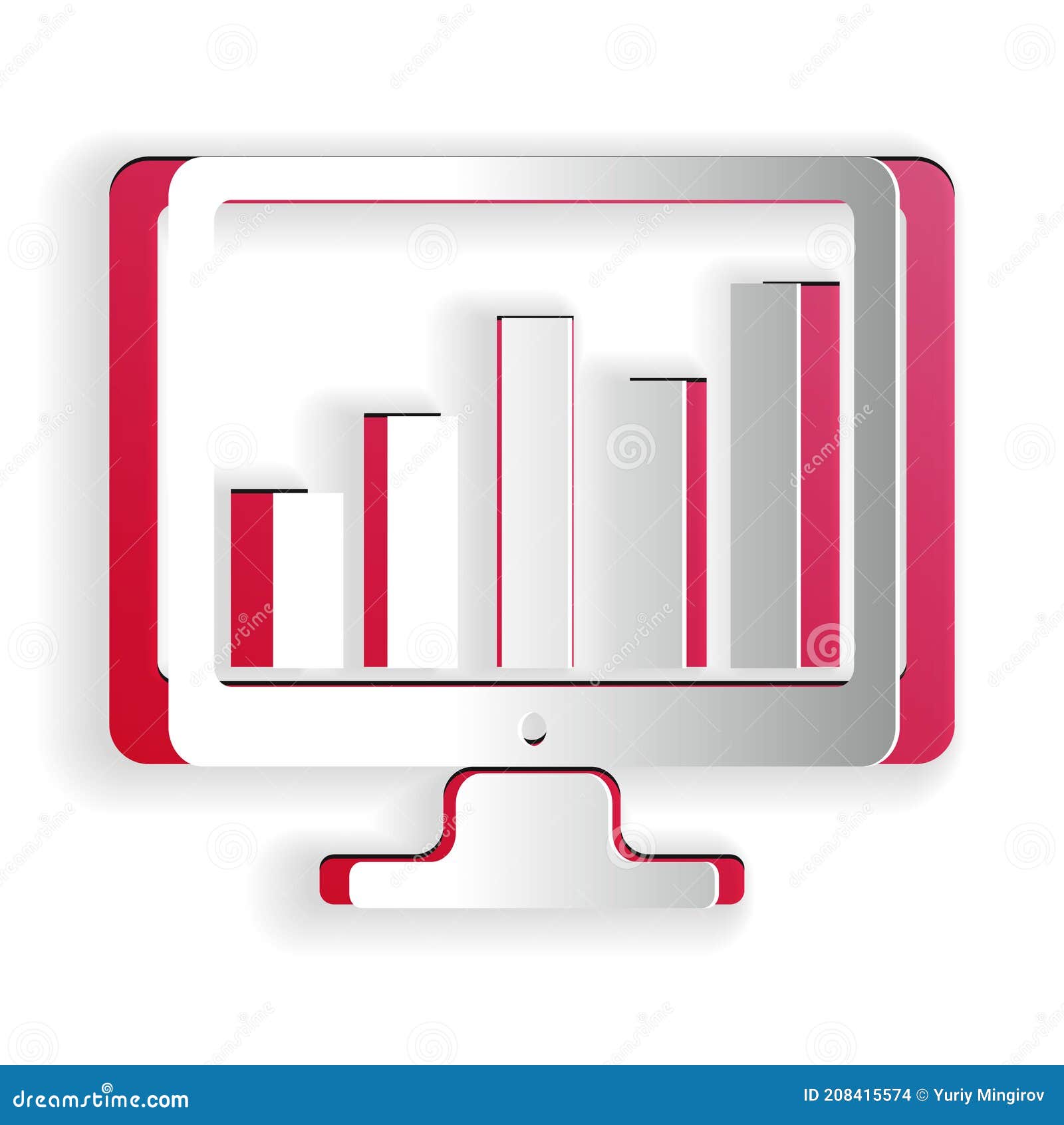 Paper Cut Computer Screen with Financial Charts and Graphs Icon ...