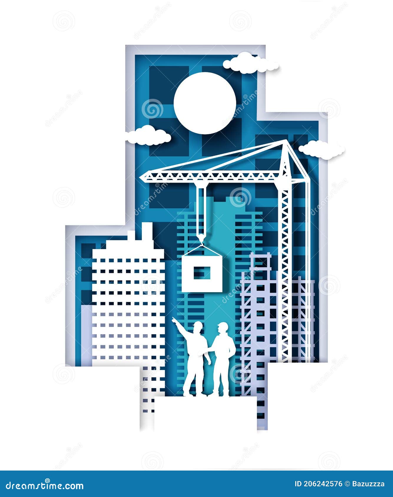 Paper Cut Craft Style Construction Site With Crane, Buildings, Builder ...