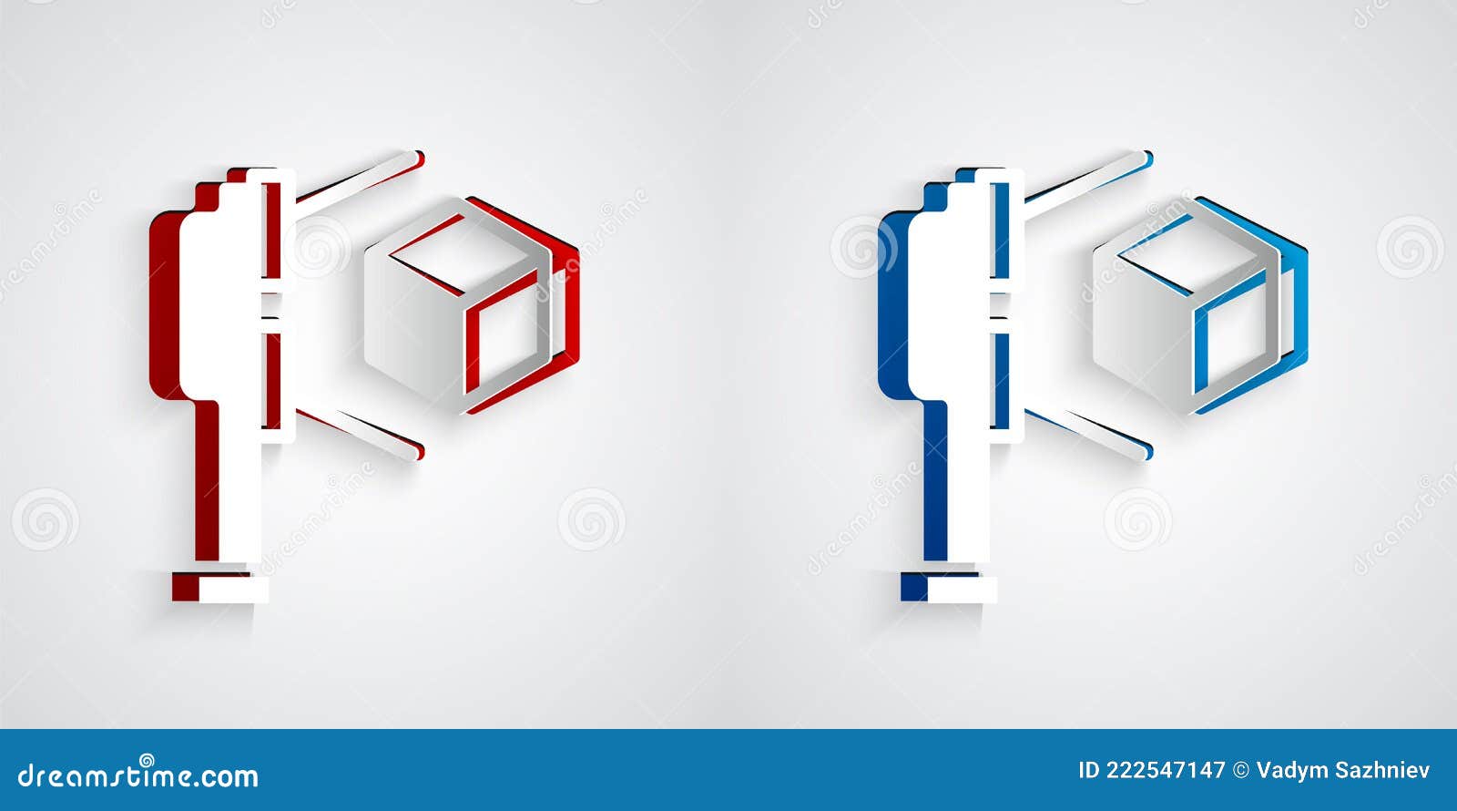 Paper Cut 3D Scanner with Cube Projection Icon Isolated on Grey ...