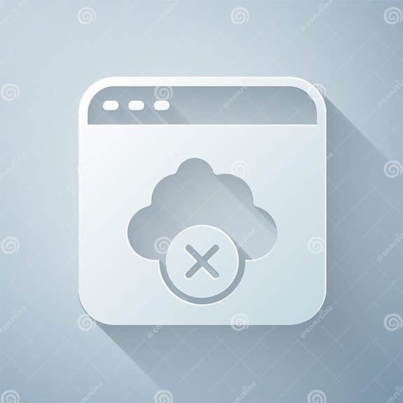 Paper Cut Failed Access Cloud Storage Icon Isolated on Grey Background ...