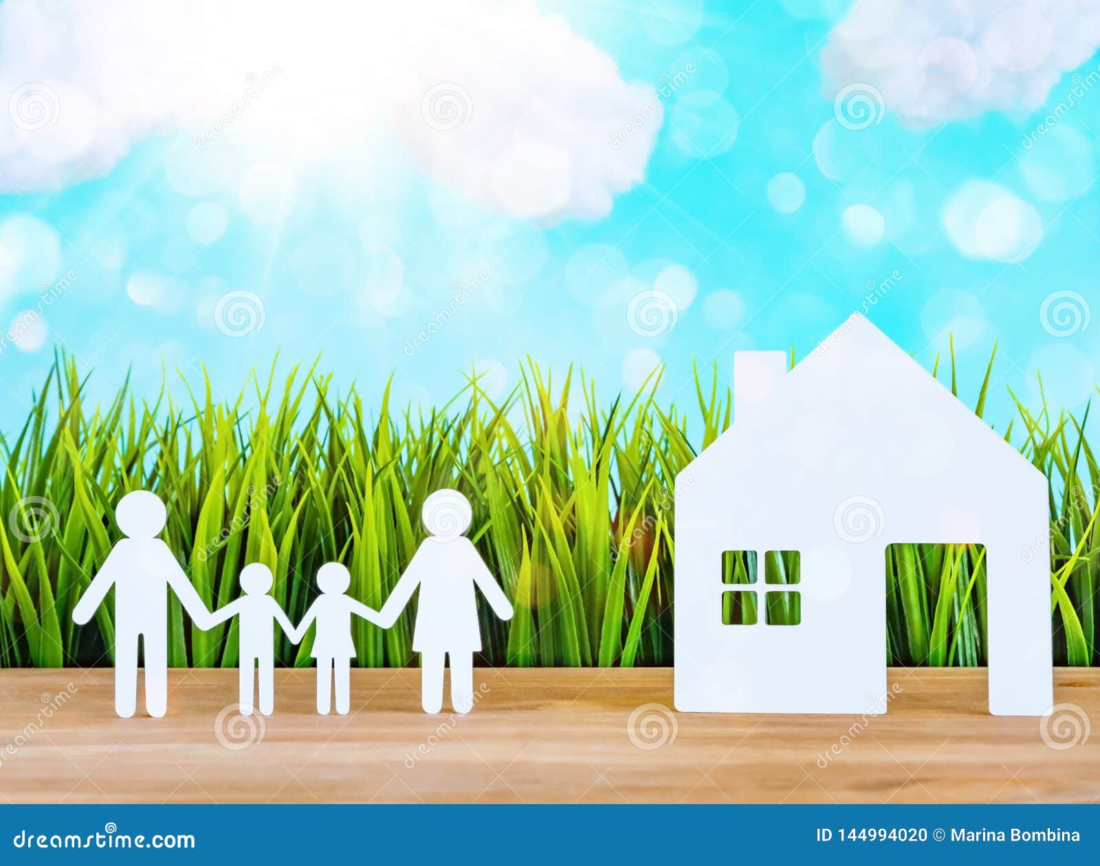 Paper Cut of Family with Green Grass Background Stock Photo - Image of ...