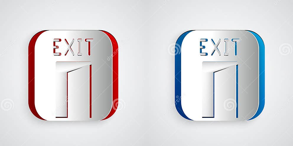 Paper Cut Fire Exit Icon Isolated on Grey Background. Fire Emergency ...