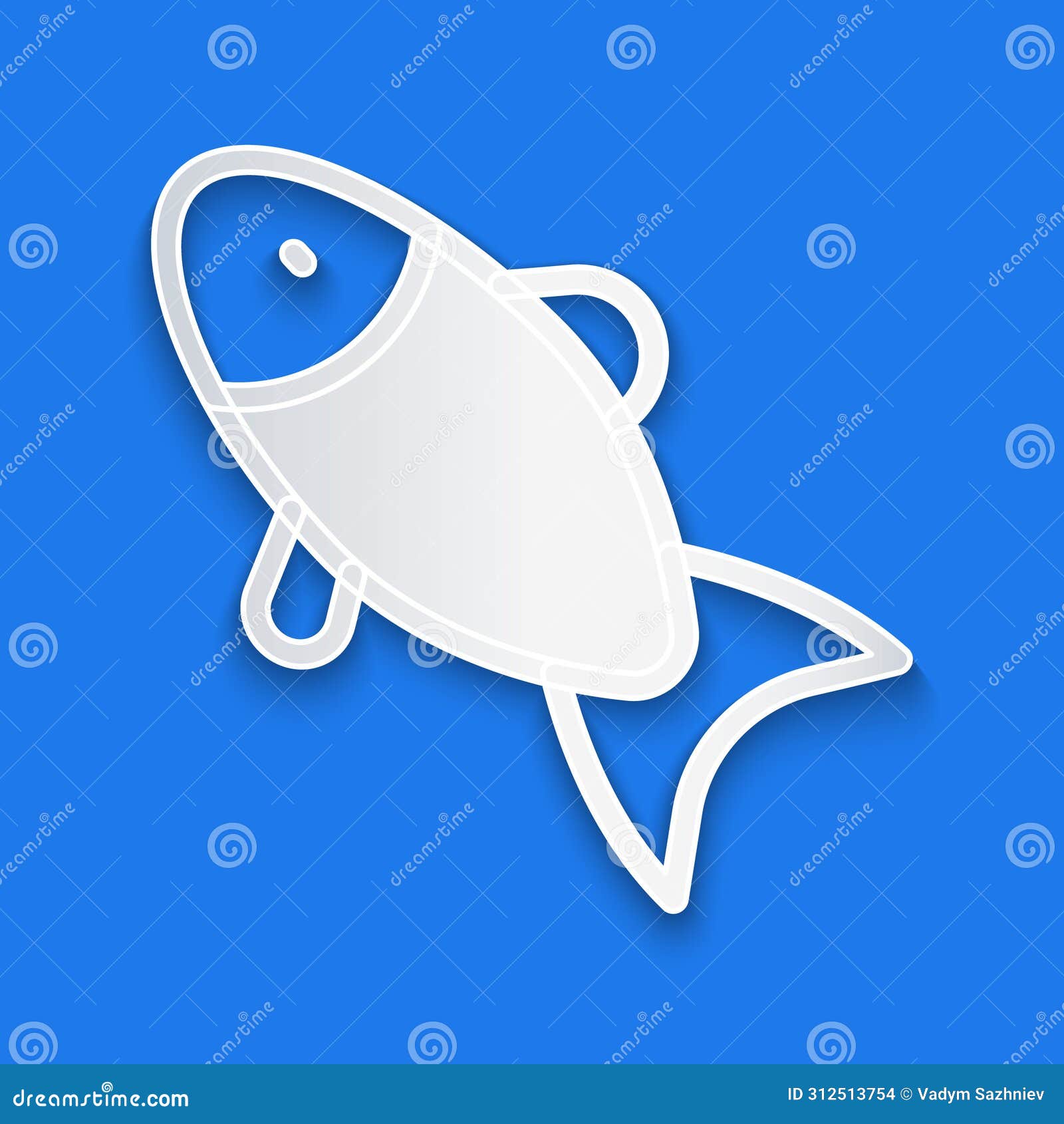 Paper Cut Fish Icon Isolated on Blue Background. Paper Art Style Stock ...