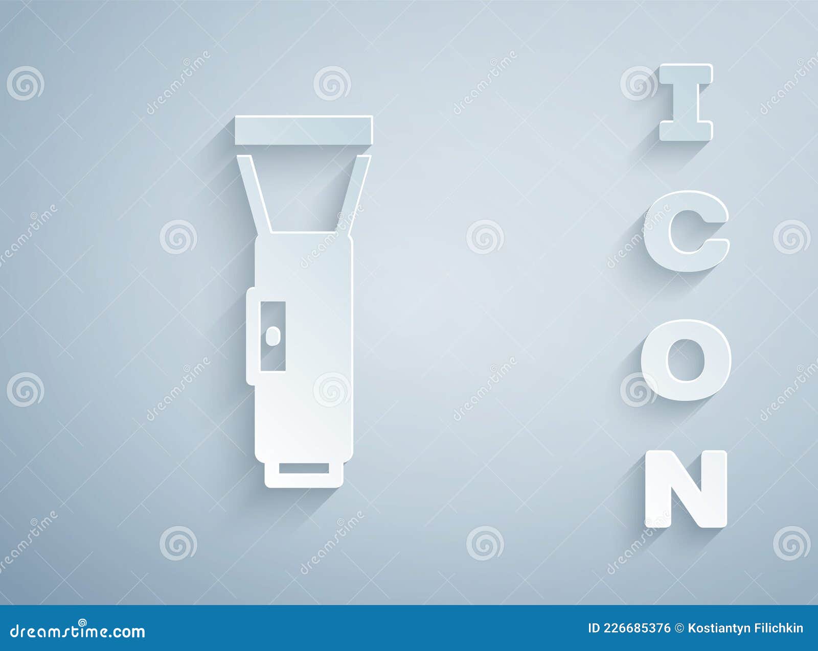 Paper Cut Flashlight Icon Isolated on Grey Background. Paper Art Style ...