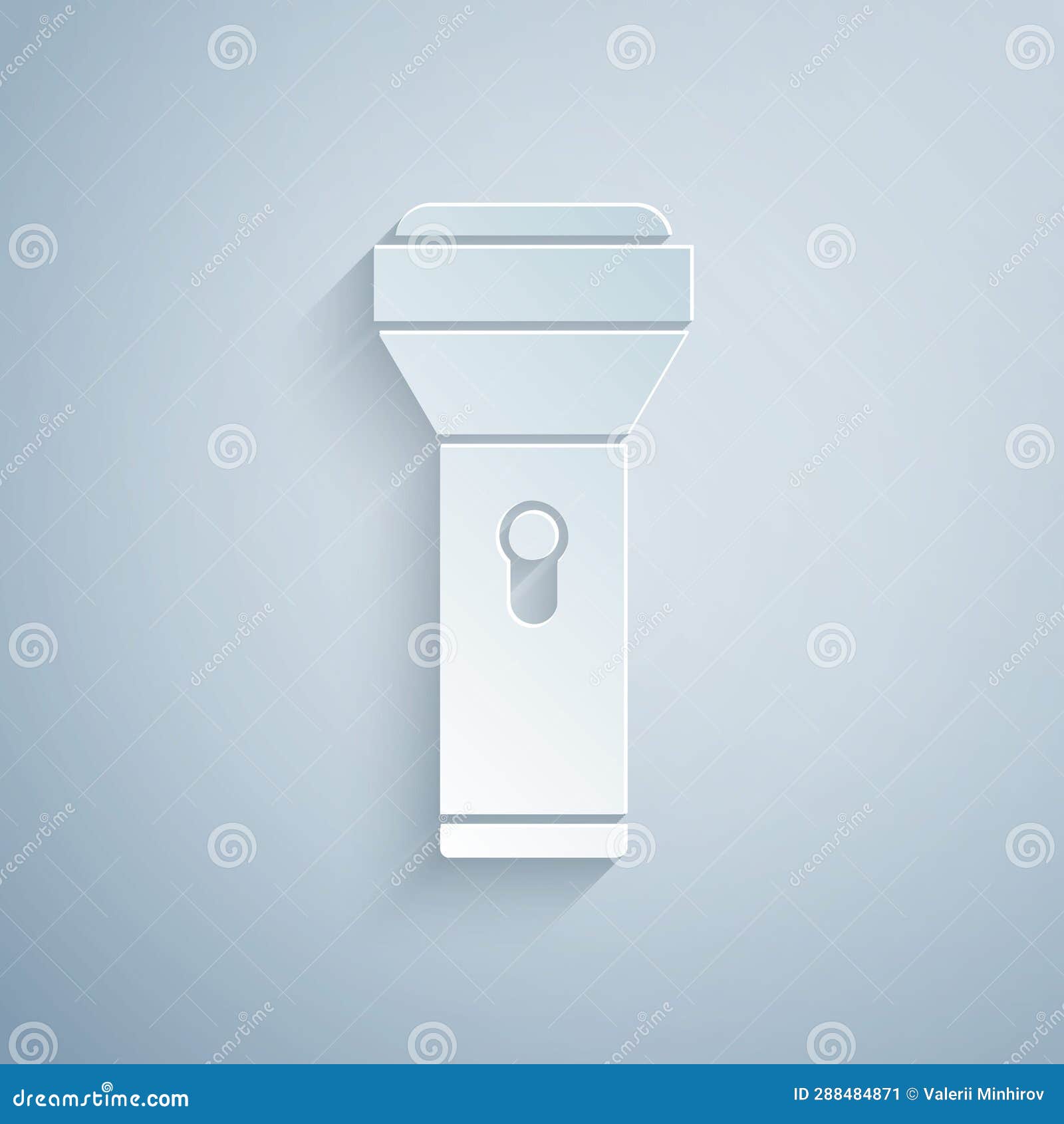 Paper Cut Flashlight Icon Isolated on Grey Background. Paper Art Style ...