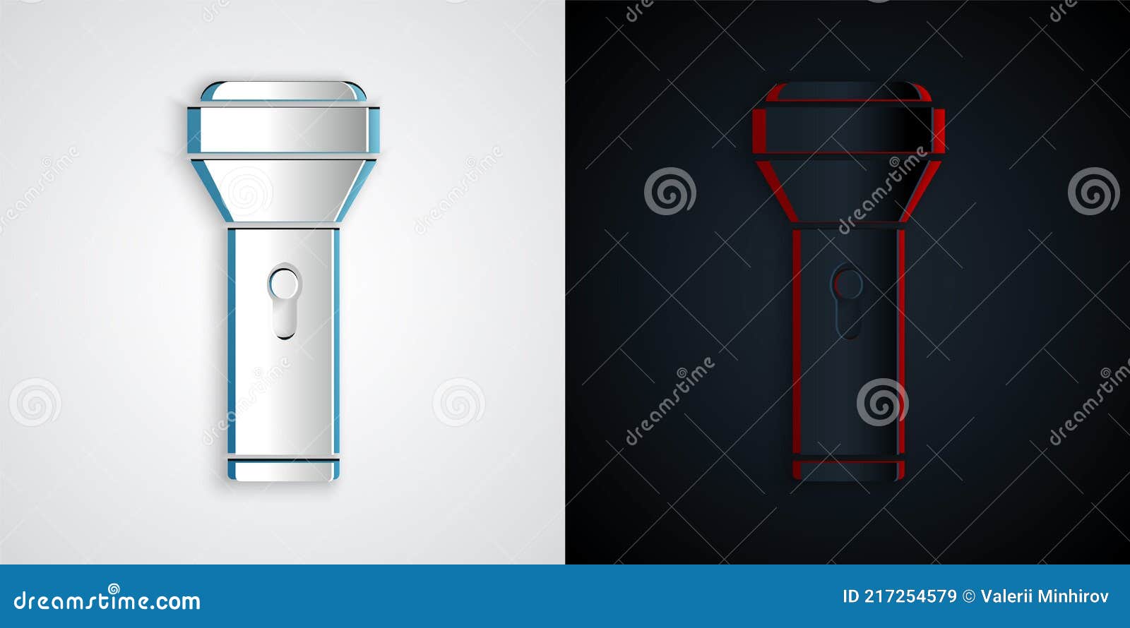 Paper Cut Flashlight Icon Isolated on Grey and Black Background. Paper ...