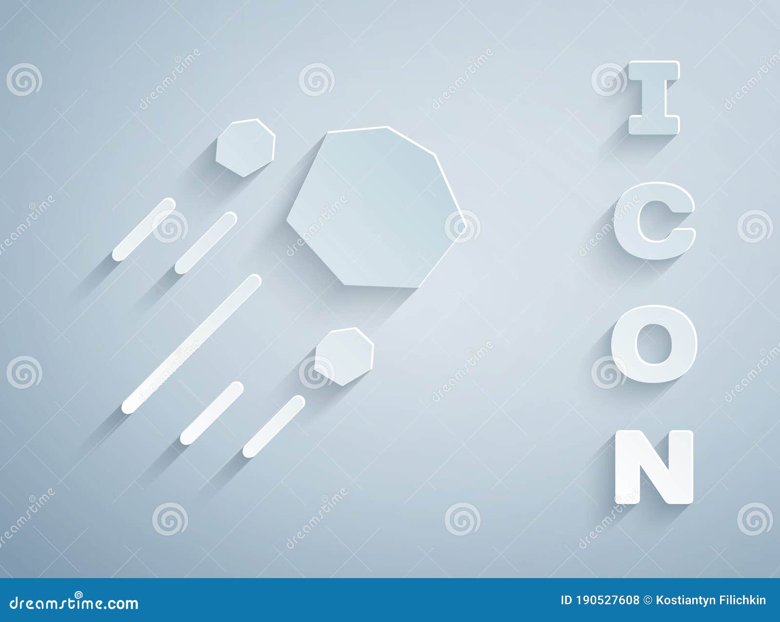 Paper Cut Flying Stone Icon Isolated on Grey Background. Paper Art ...