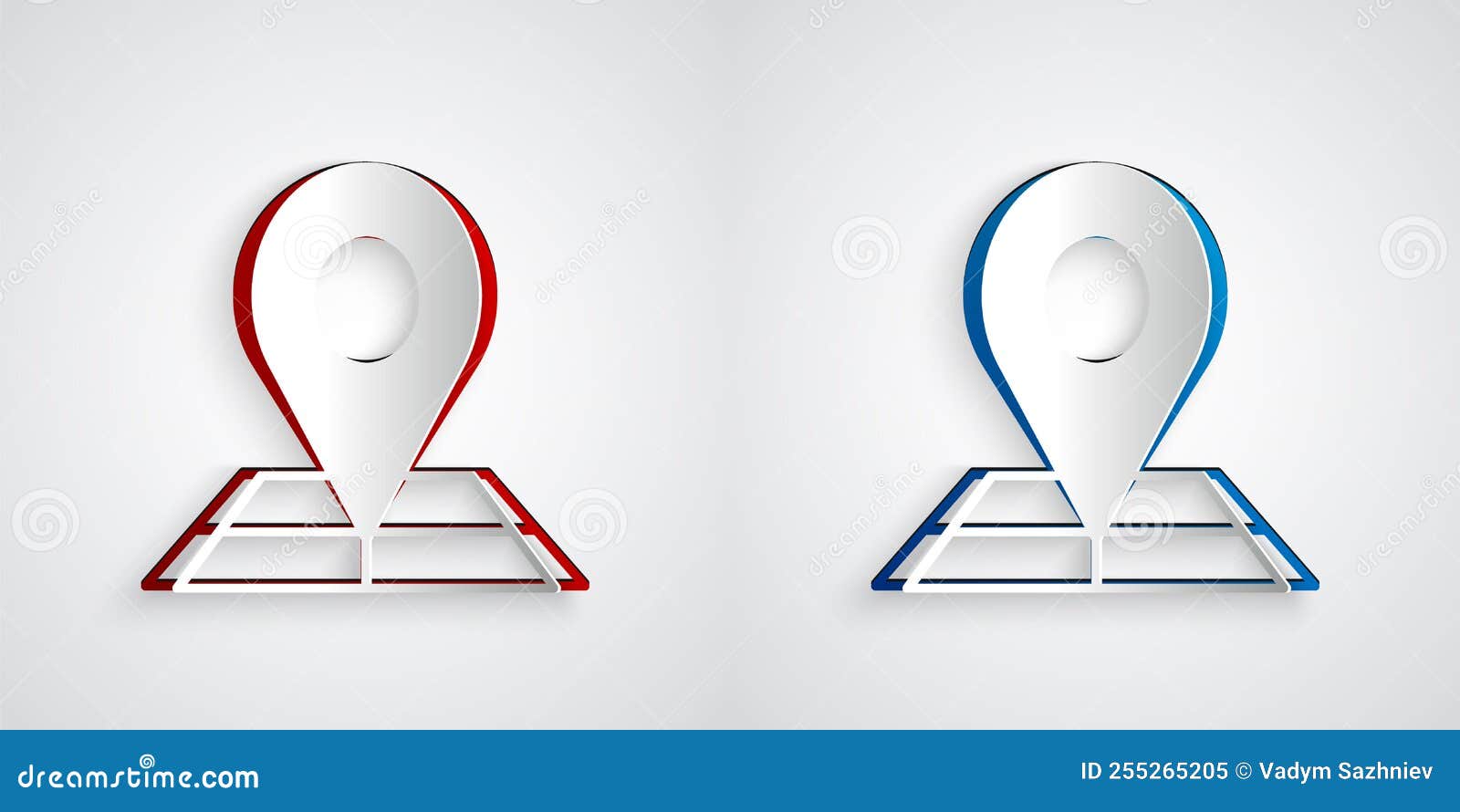 Paper Cut Folded Map with Location Marker Icon Isolated on Grey ...