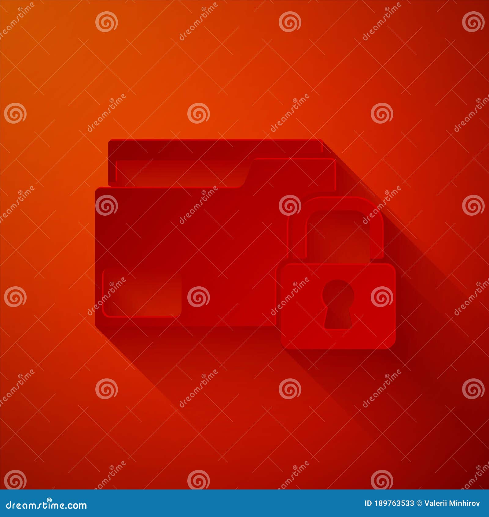 Paper Cut Folder and Lock Icon Isolated on Red Background. Closed ...