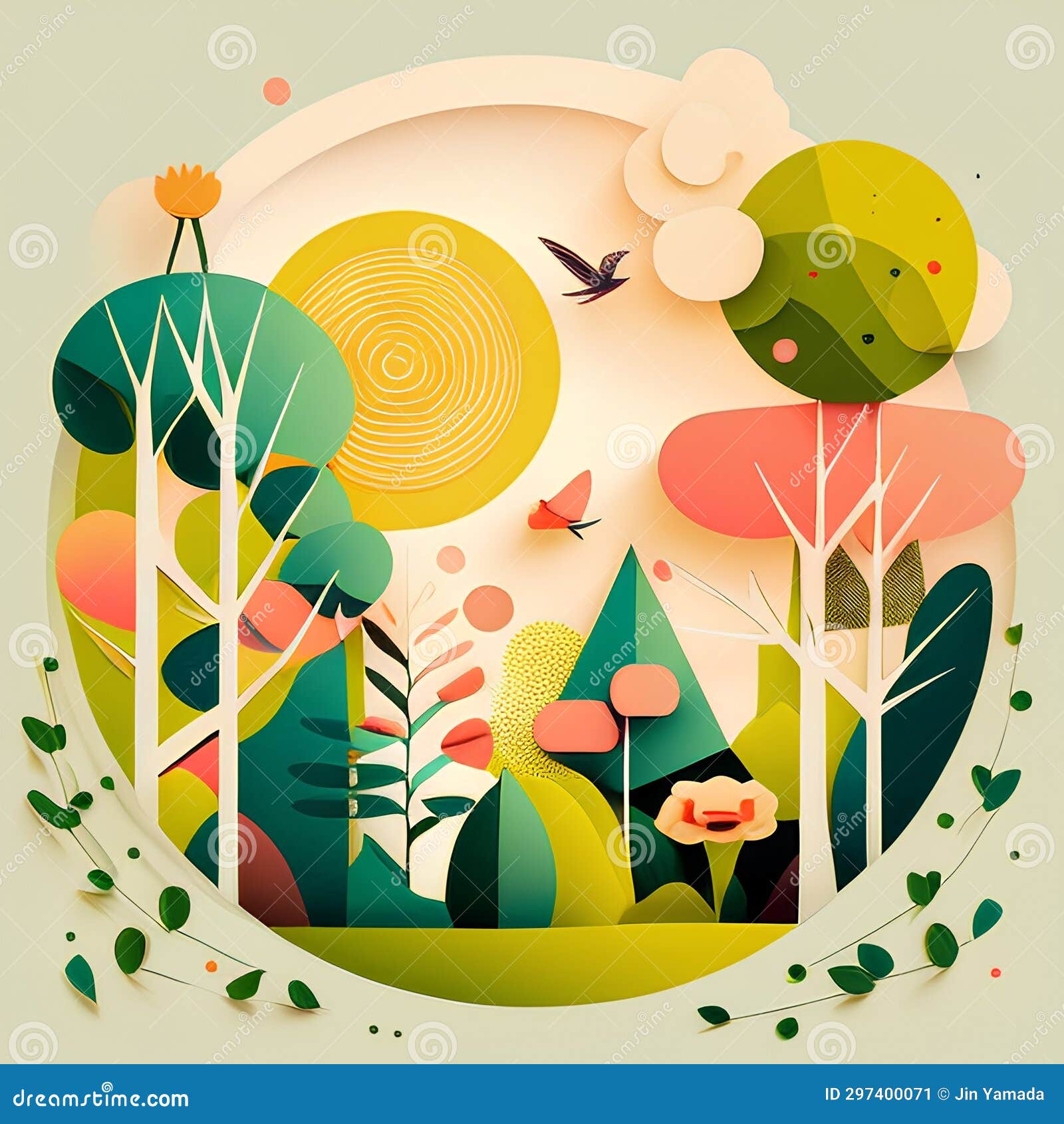 Paper Cut Forest Landscape. Paper Art Style. Vector Illustration Stock ...