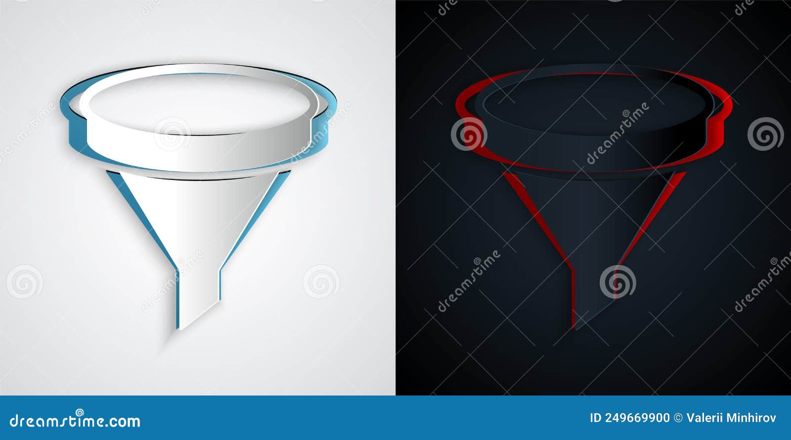 Paper Cut Funnel or Filter Icon Isolated on Grey and Black Background ...