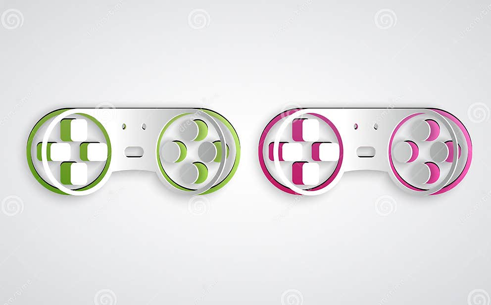 Paper Cut Game Controller or Joystick for Game Console Icon Isolated on ...