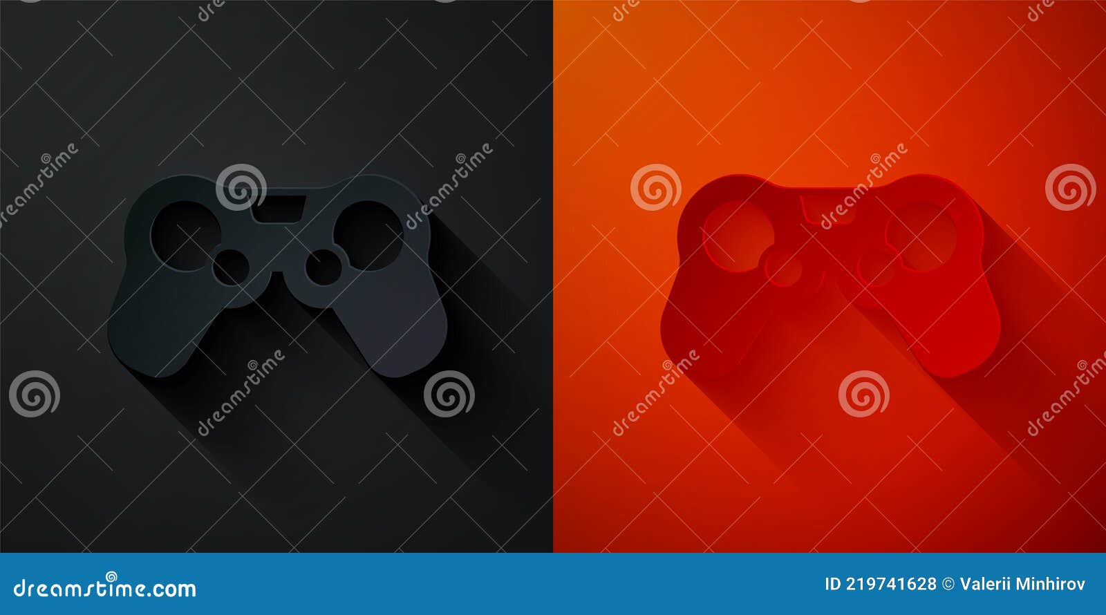 Paper Cut Gamepad Icon Isolated on Black and Red Background. Game ...
