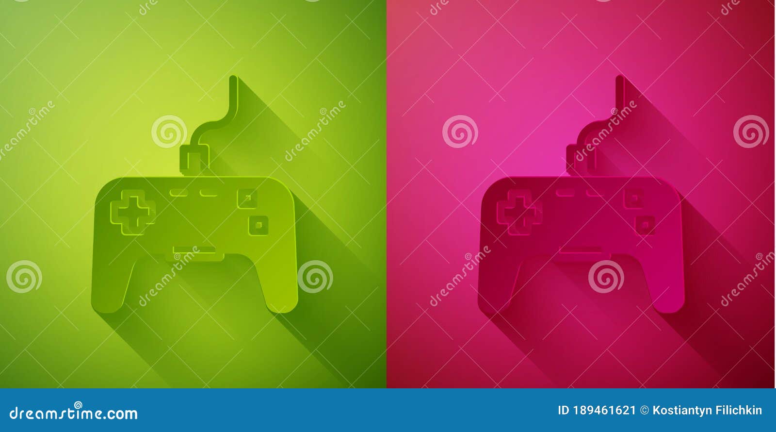 Paper Cut Gamepad Icon Isolated on Green and Pink Background. Game ...