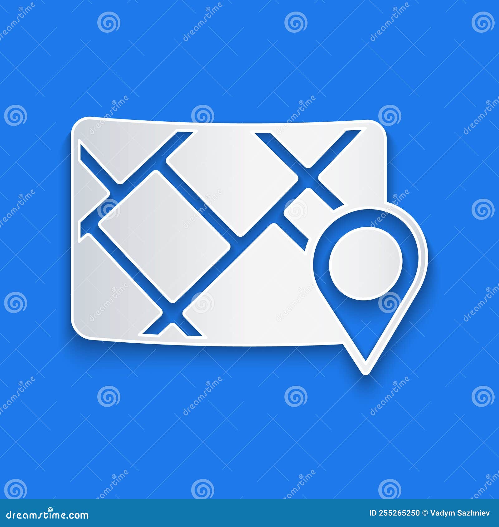 Paper Cut Gps Device with Map Icon Isolated on Blue Background. Paper ...
