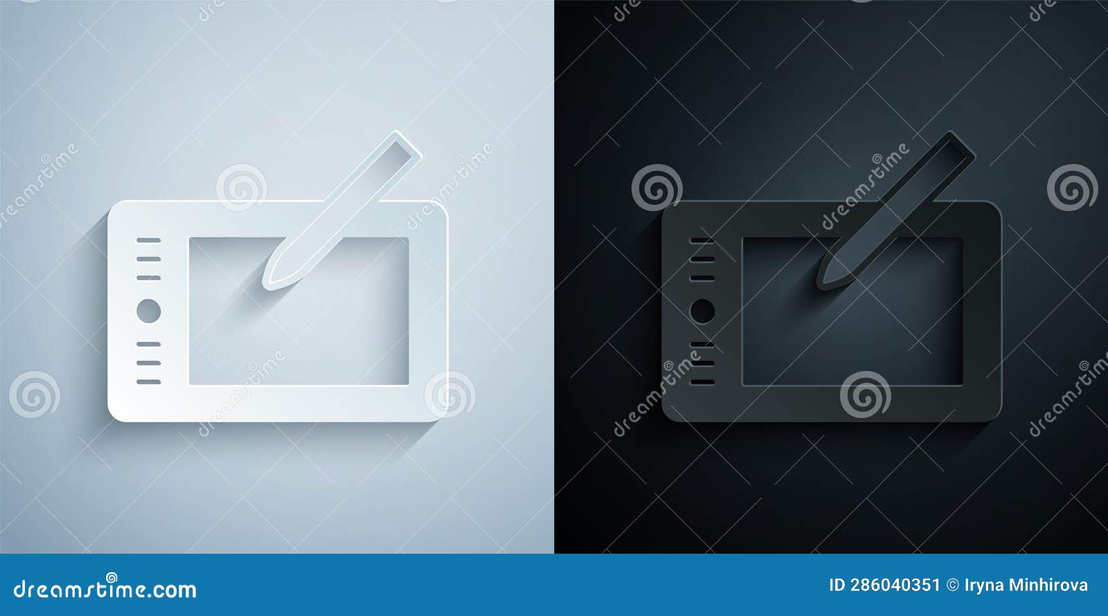 Paper Cut Graphic Tablet Icon Isolated on Grey and Black Background. Paper Art Style Stock ...