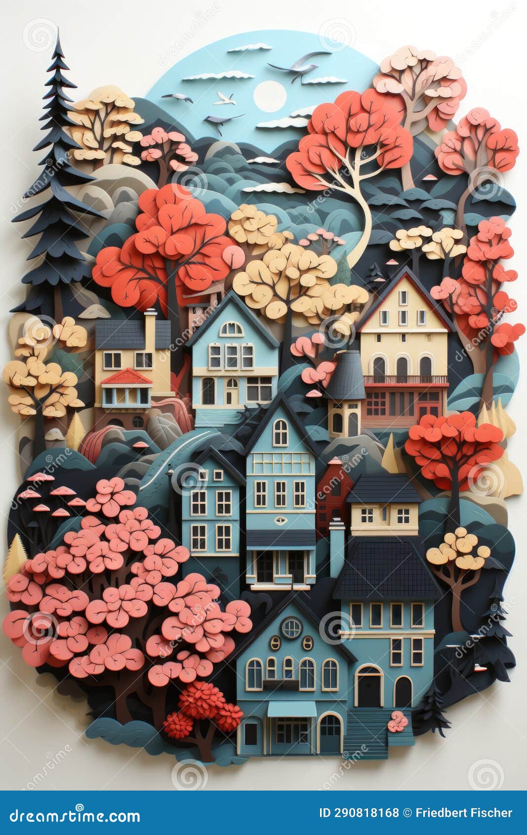 A Paper Cut of a House Surrounded by Trees. Stock Photo - Image of ...