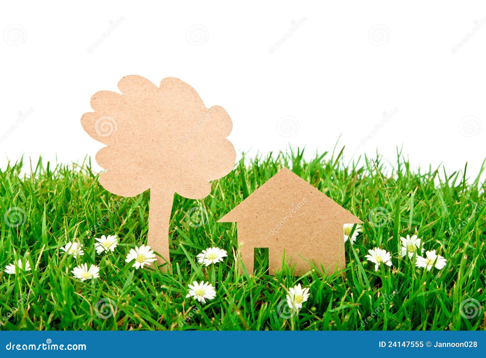 Paper Cut of House and Tree on Grass. Stock Image - Image of concept ...