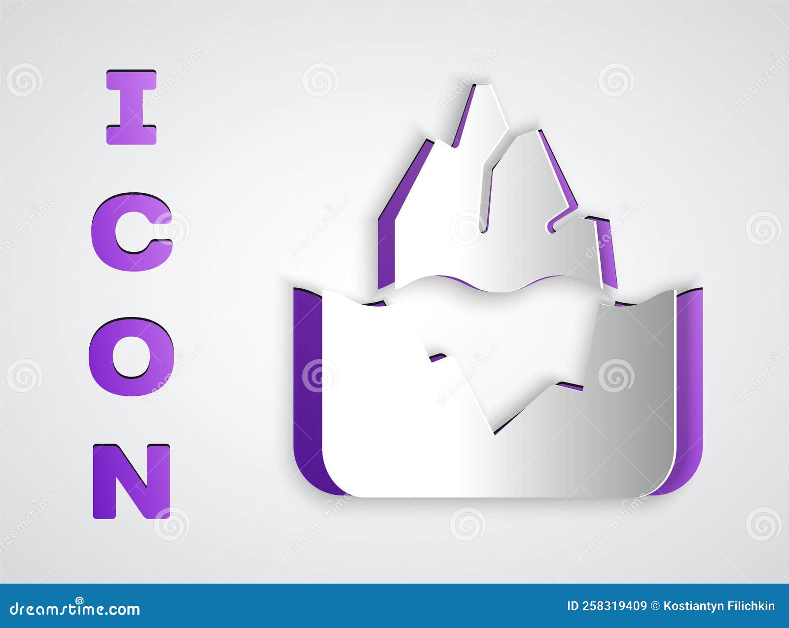 Paper Cut Iceberg Icon Isolated on Grey Background. Paper Art Style ...