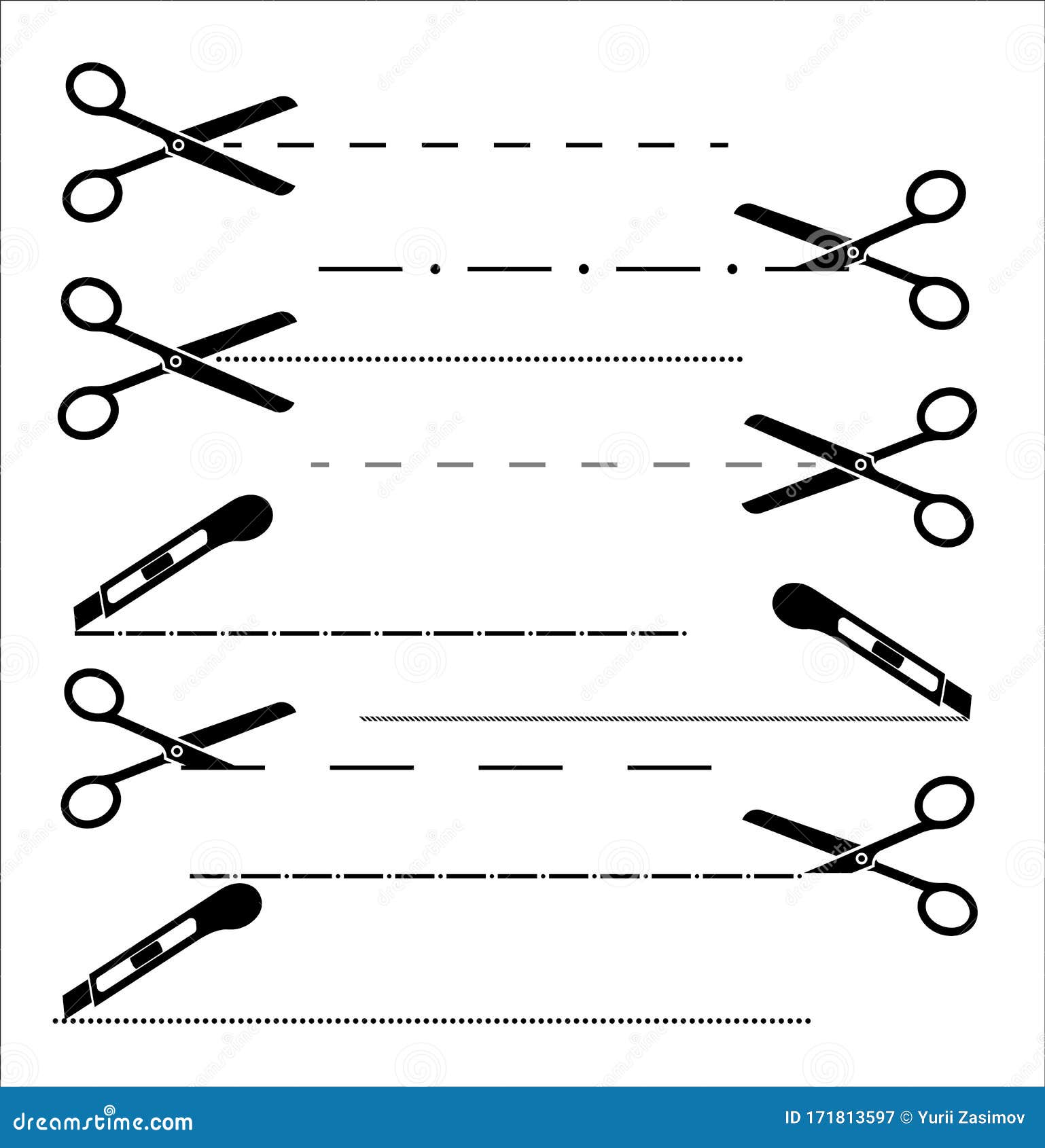 Scissors With Cut Lines Isolated On White Background. Paper Cut Icon ...