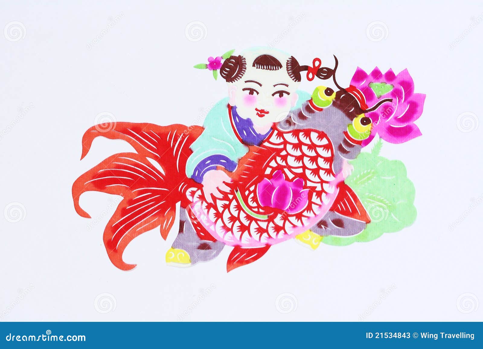 Paper-cut of kid and fish stock image. Image of ancient - 21534843