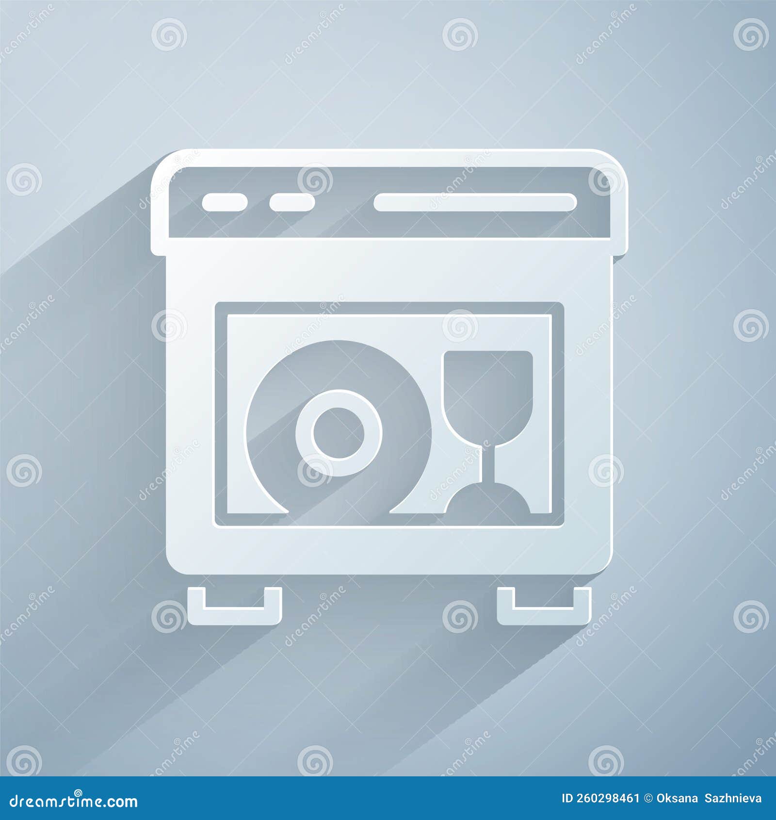 Paper Cut Kitchen Dishwasher Machine Icon Isolated on Grey Background ...