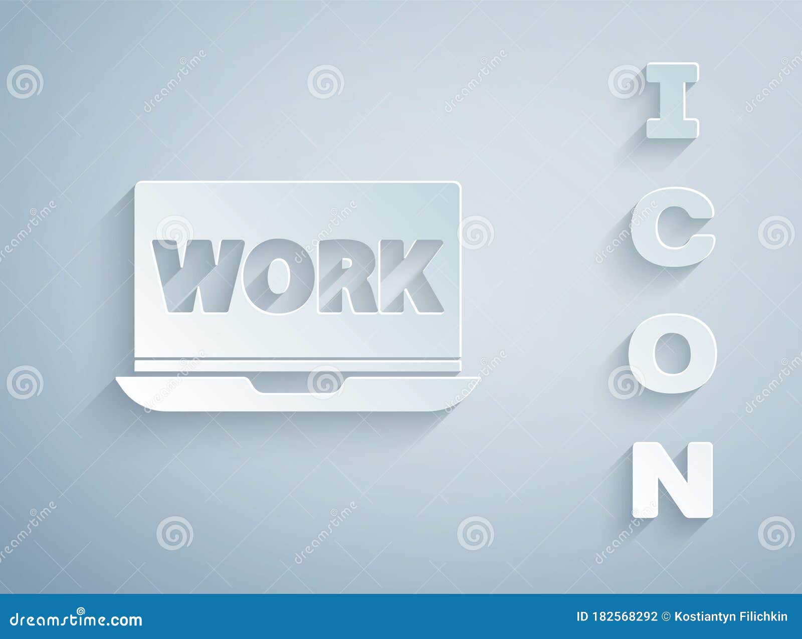 Paper Cut Laptop with Text Work Icon Isolated on Grey Background. Paper ...