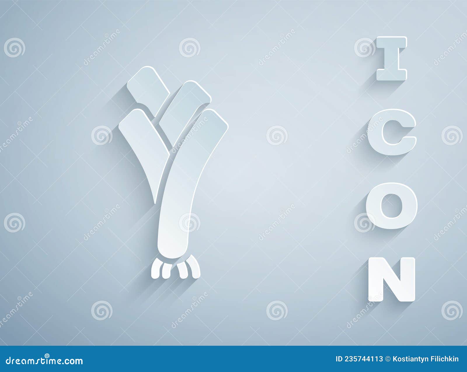 Paper Cut Leek Icon Isolated on Grey Background. Paper Art Style Stock ...