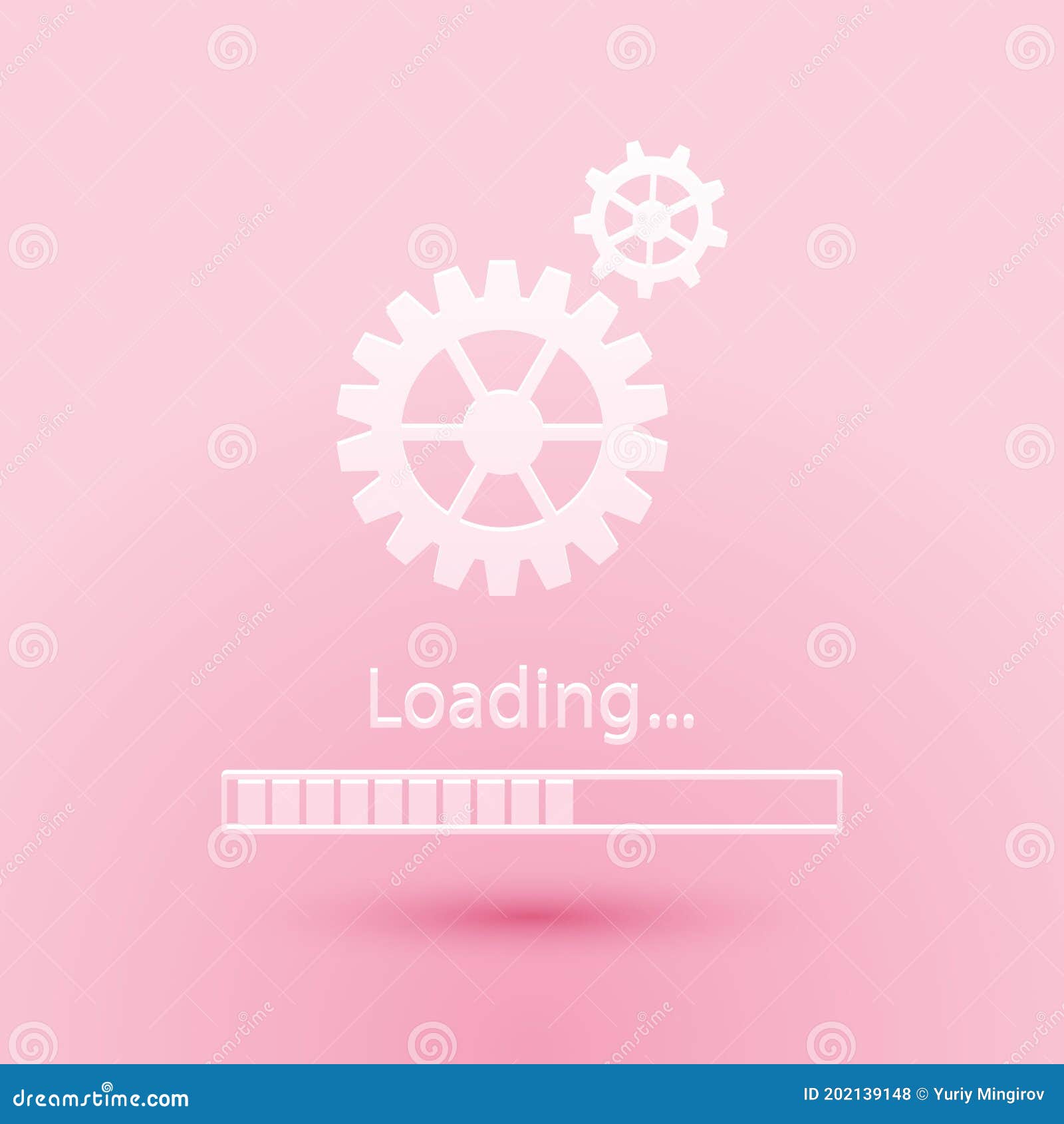 Paper Cut Loading and Gear Icon Isolated on Pink Background. Progress ...