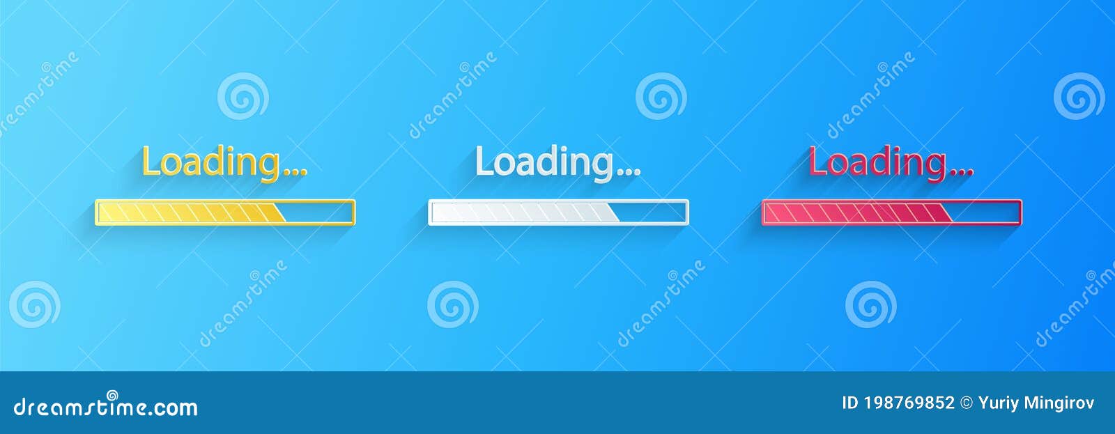 Paper Cut Loading Icon Isolated on Blue Background. Progress Bar Icon ...