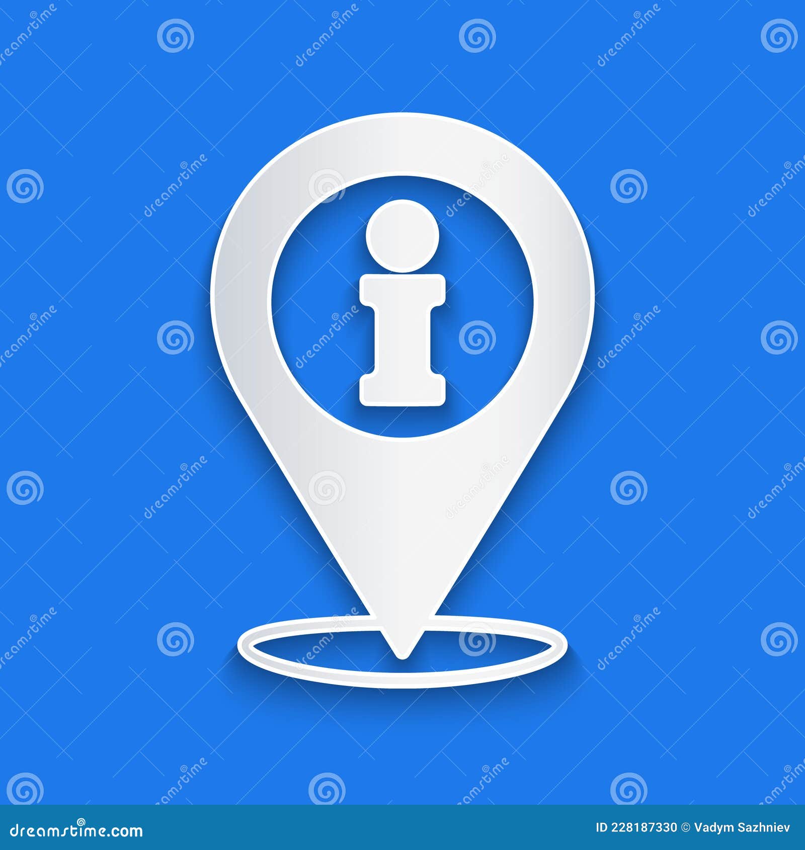 Paper Cut Location with Information Icon Isolated on Blue Background ...