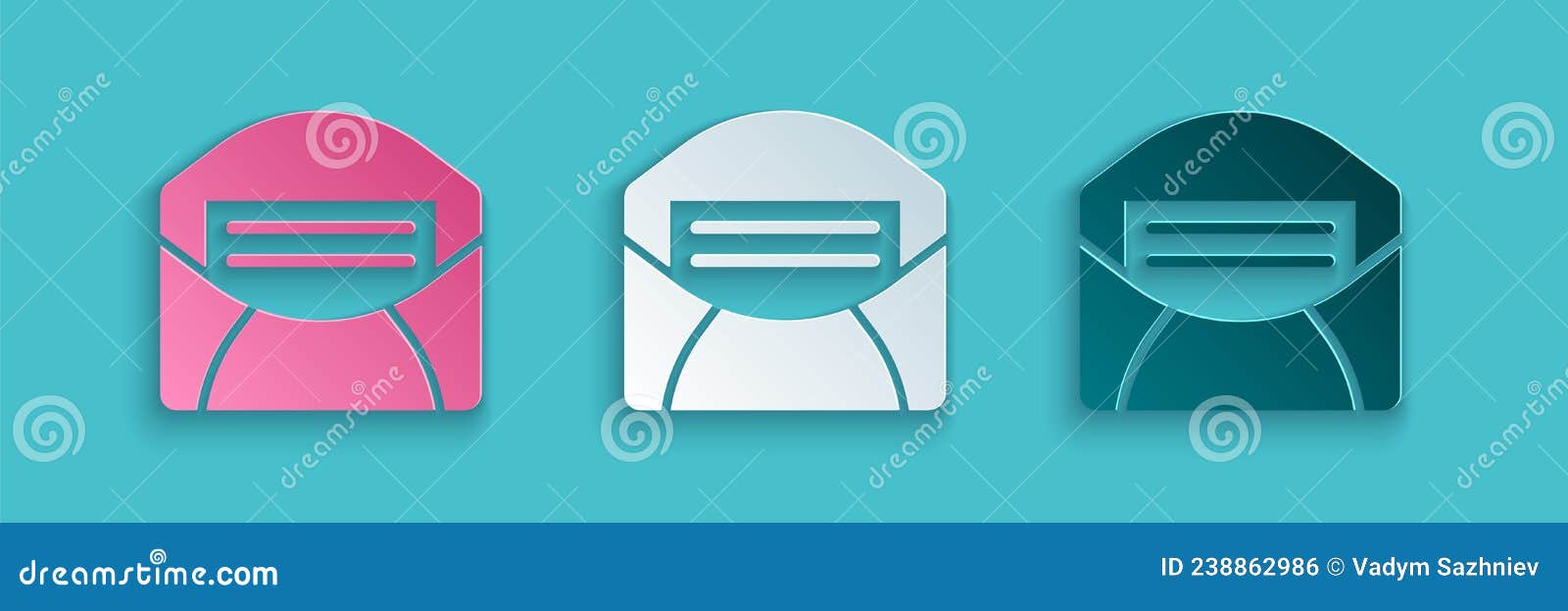 Paper Cut Mail and E-mail Icon Isolated on Blue Background. Envelope ...