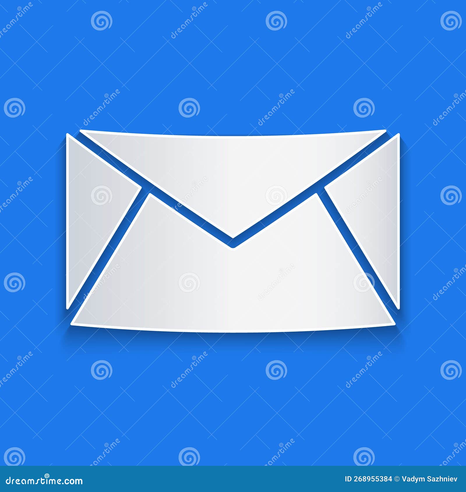 Paper Cut Mail and E-mail Icon Isolated on Blue Background. Envelope ...