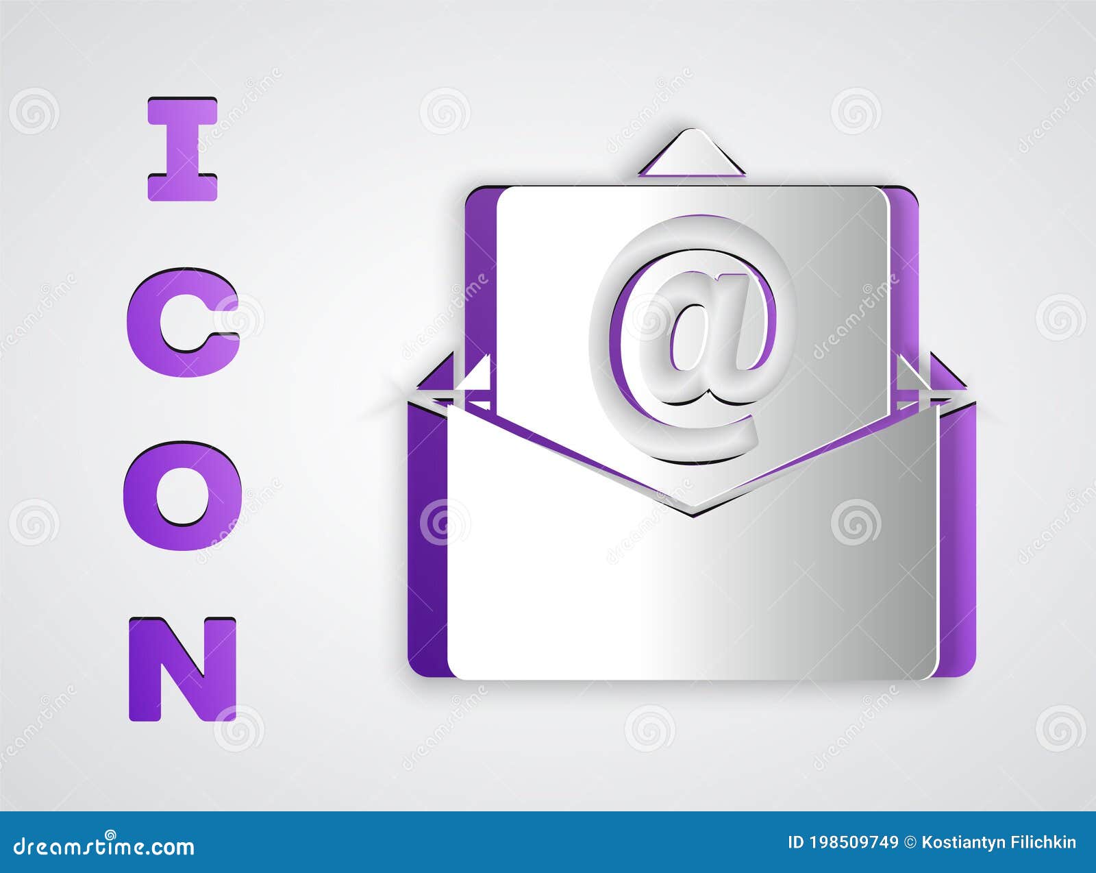 Paper Cut Mail and E-mail Icon Isolated on Grey Background. Envelope ...