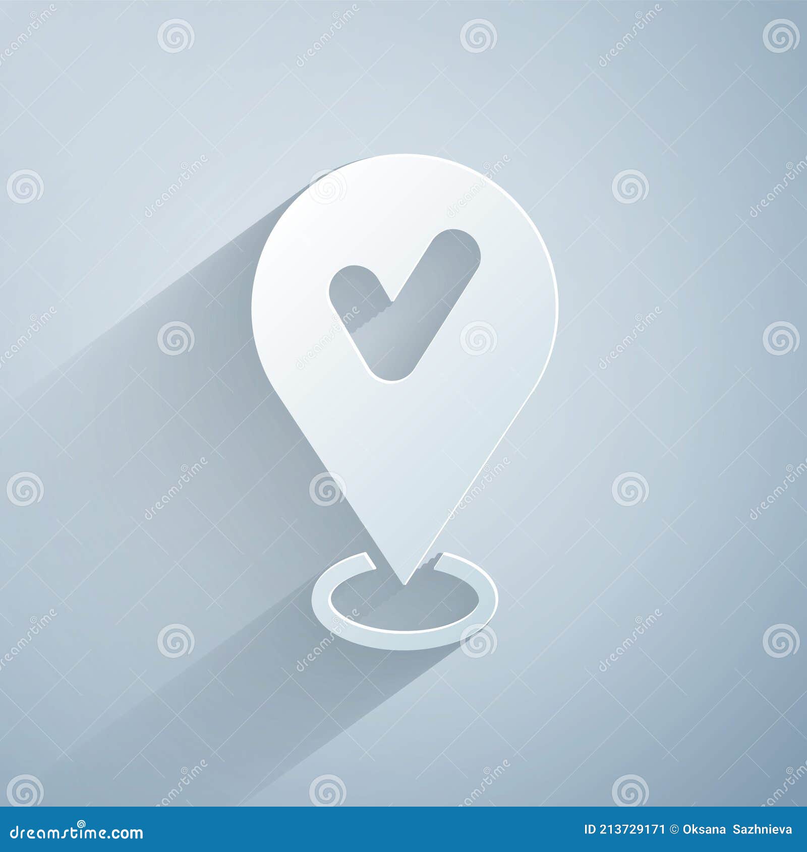 Paper Cut Map Pin with Check Mark Icon Isolated on Grey Background ...