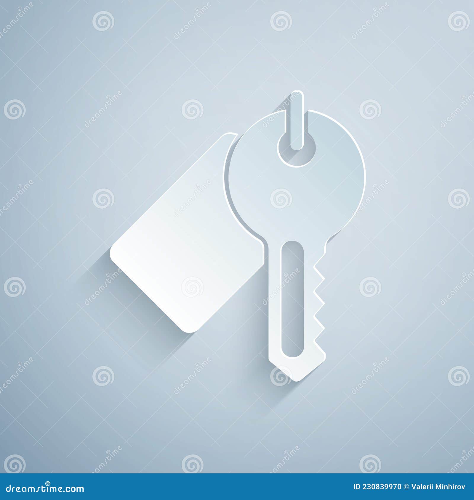 Paper Cut Marked Key Icon Isolated on Grey Background. Paper Art Style ...