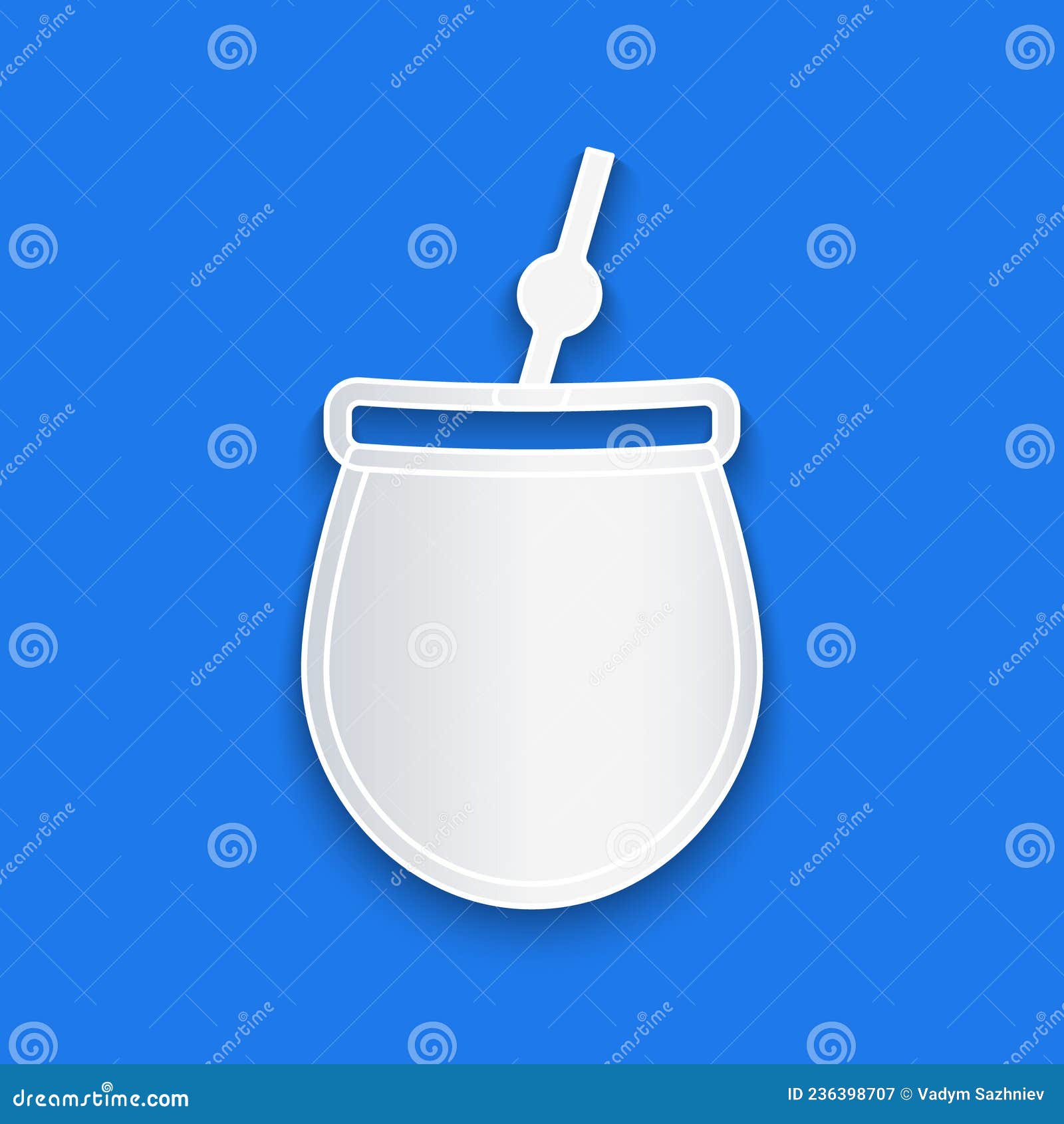 Paper Cut Mate Tea Icon Isolated on Blue Background. Paper Art Style ...