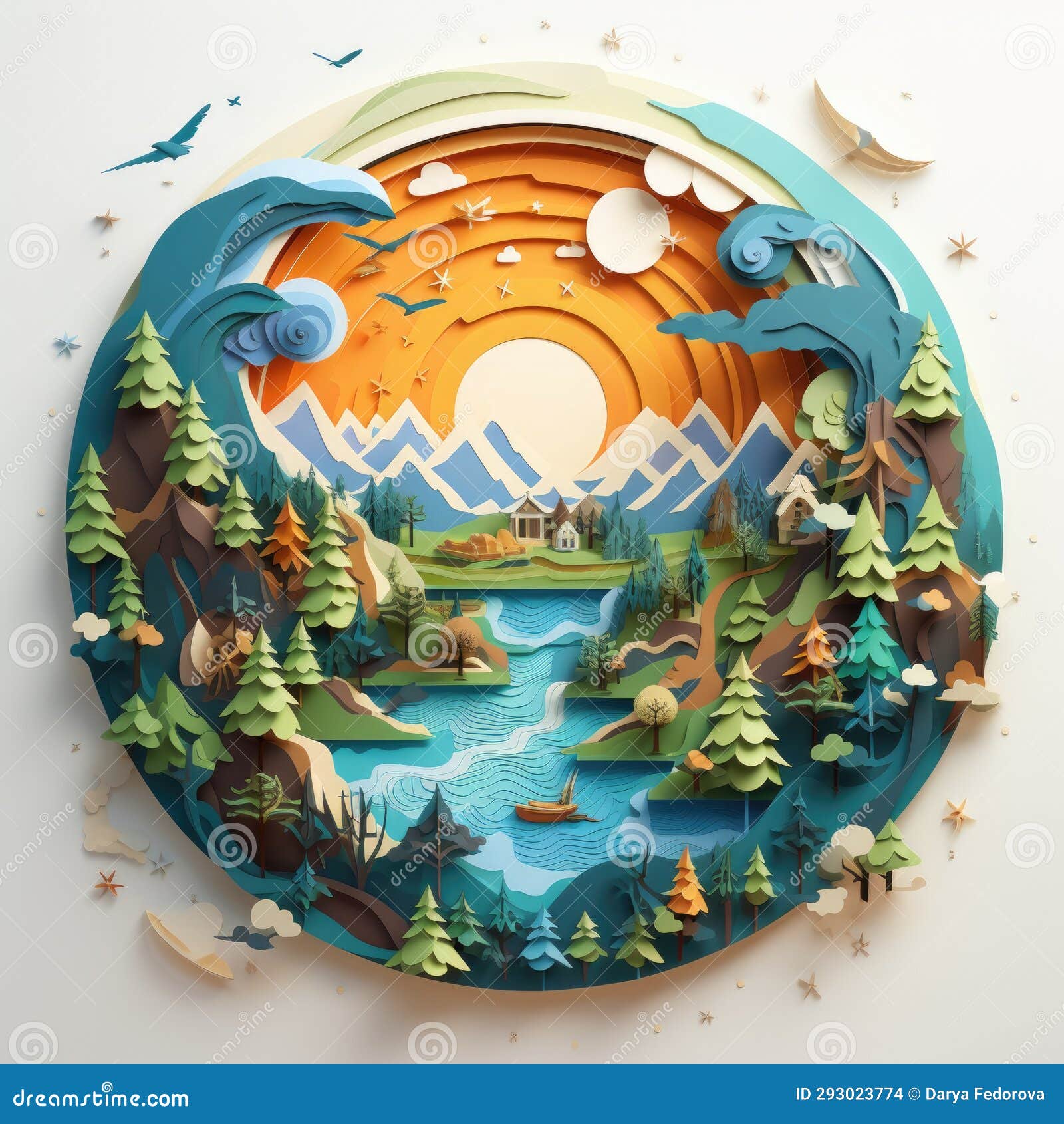Paper Cut Nature Planet with Forest on Light Background. Stock ...