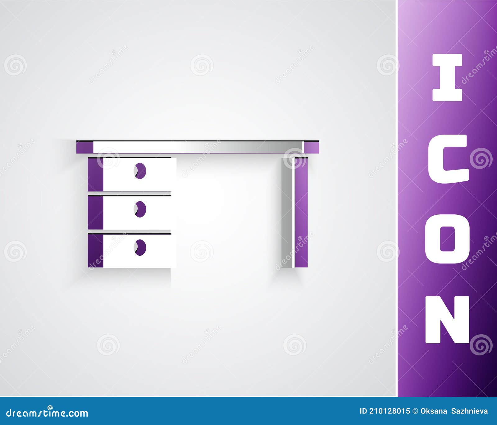 Paper Cut Office Desk Icon Isolated on Grey Background. Paper Art Style ...